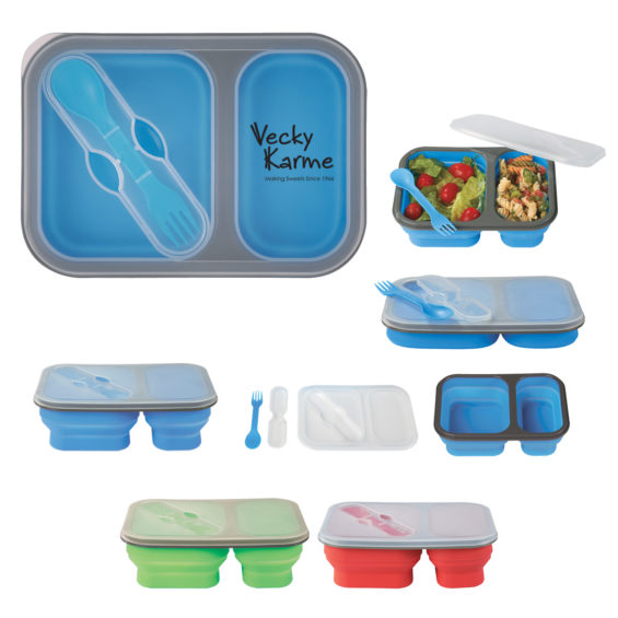 HT02121 - Collapsible 2-Section Food Container With Dual Utensil ...