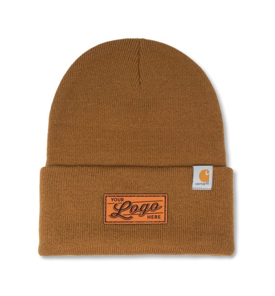 CT104597-LP Carhartt Watch Cap 2.0 Leather Patch Beanie - Safari Sun