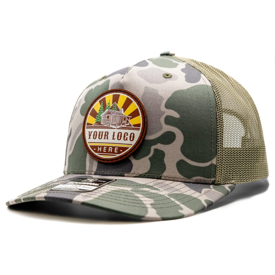 Color Printed 112PFP-CLP Richardson Leather Patch Pattern Trucker Cap - Safari Sun