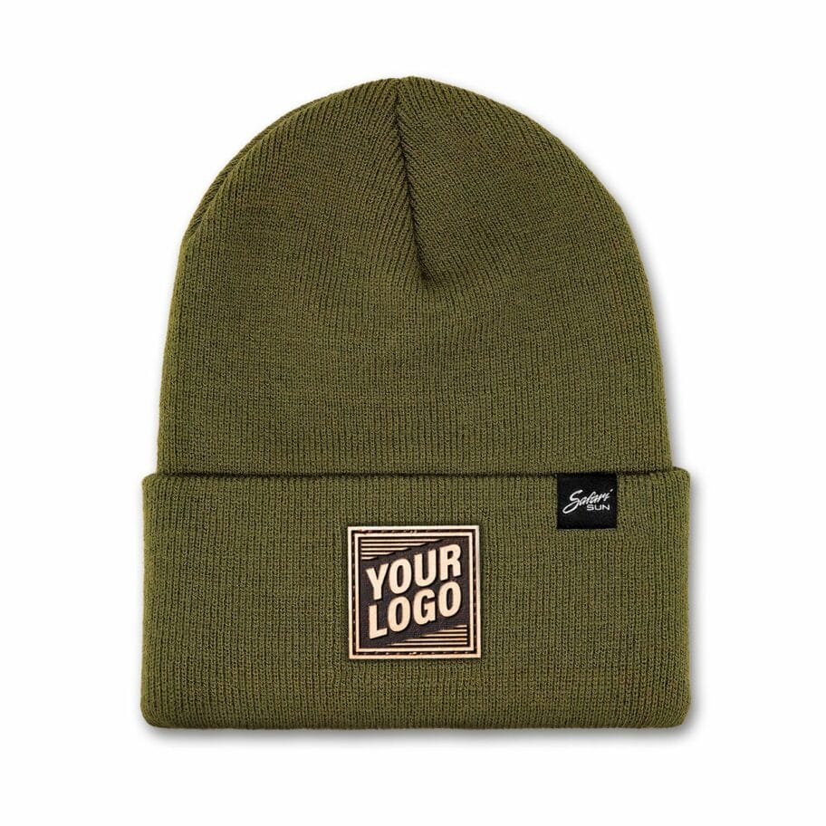 SS1001-LP Safari Sun - Leather Patch Cuffed Acrylic Beanie - Crafted in ...